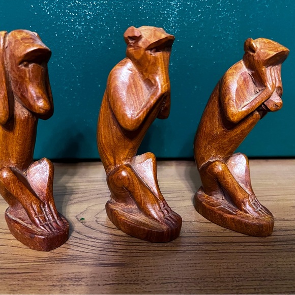 Art | Set Of 3 Wood Carved Baboons See No Evil Hear No Evil Speak No ...